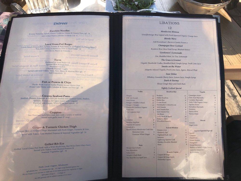 Menu at Flow Restaurant & Lounge, Mendocino, Main St