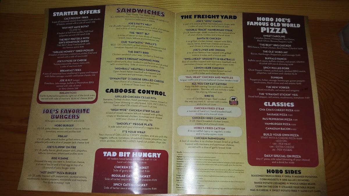 Menu at Hobo Joe's pizzeria, Madill