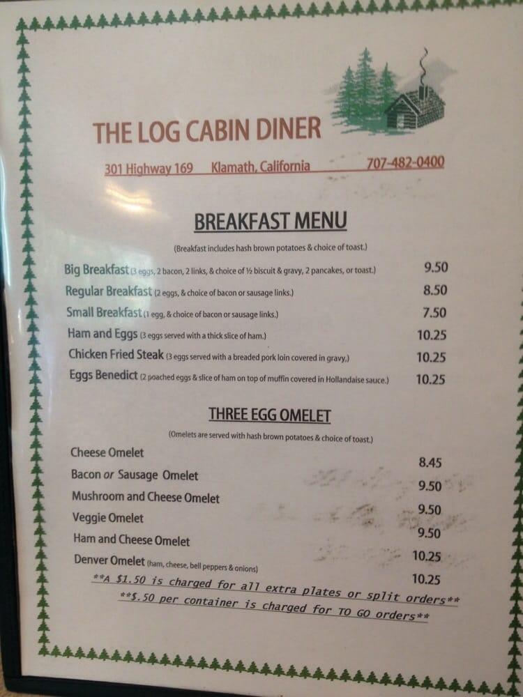 Menu at Log Cabin Diner restaurant, Klamath, 301 CA-169