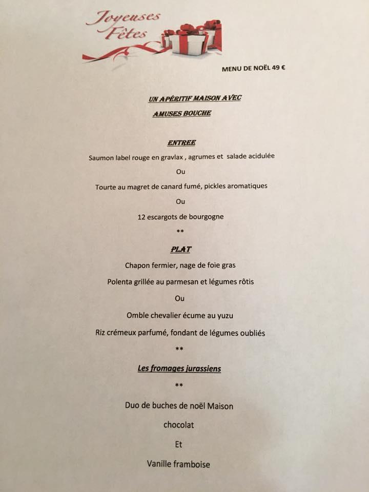 Menu au Logis Chalet du Mont Roland restaurant, Sampans