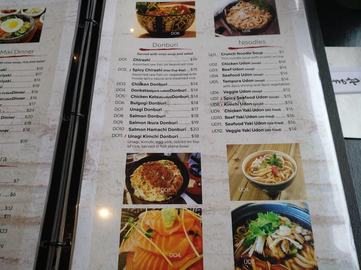 Menu at MiKi sushi restaurant, Markham