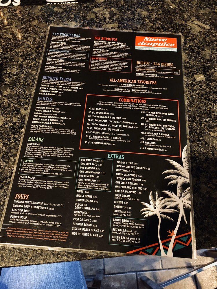 Menu at Nuevo Acapulco Mexican Restaurant, Fairview Park, Lorain Rd