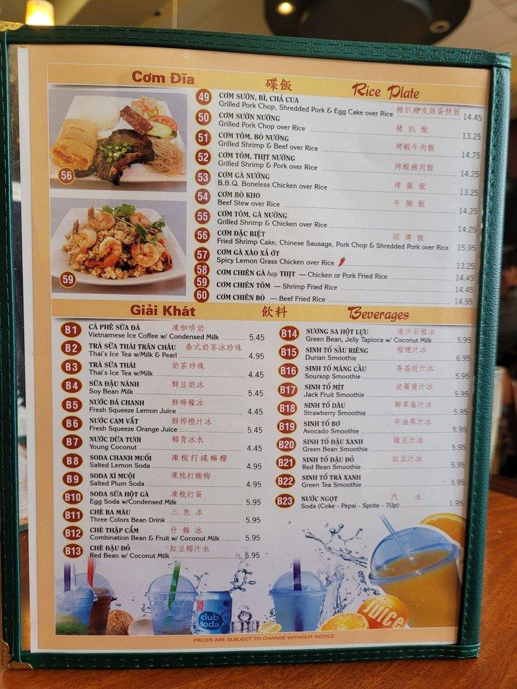 Menu at Pho New Saigon restaurant, Foster City