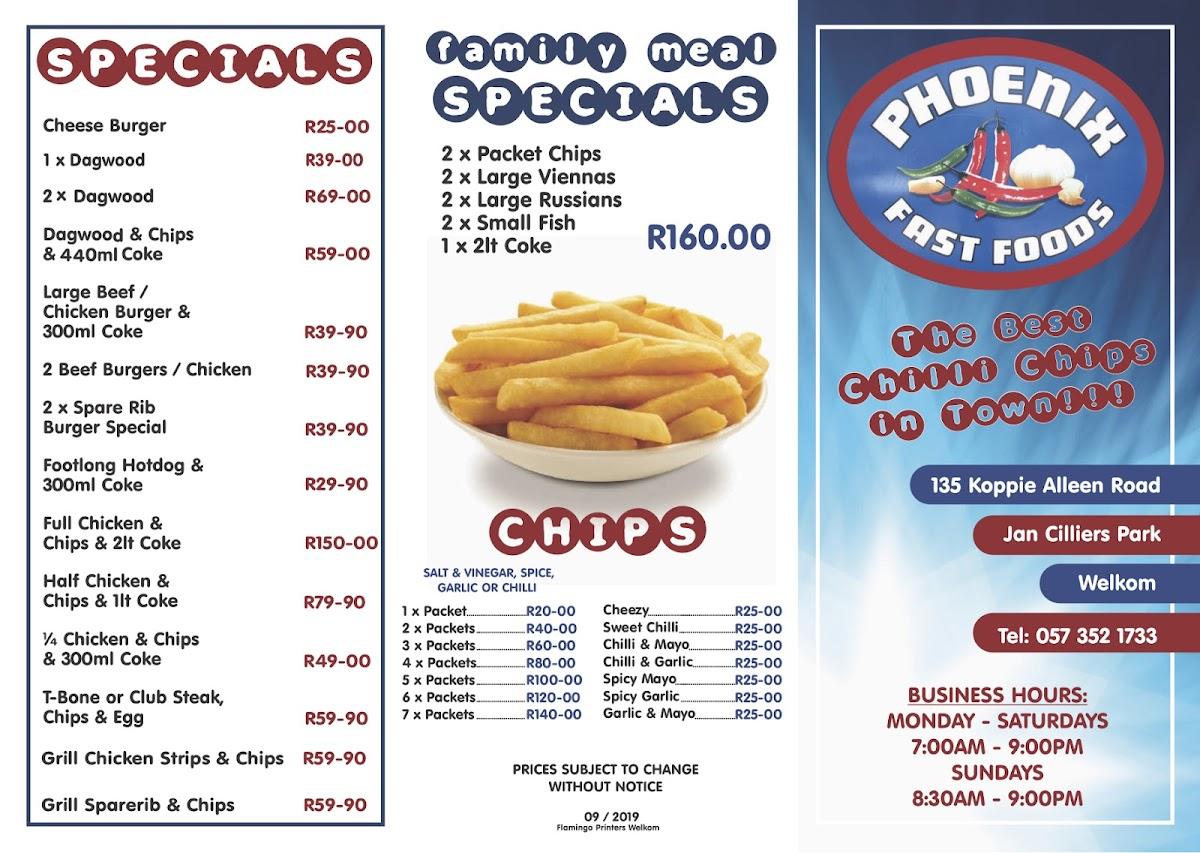 Menu at Phoenix Take Aways restaurant, Welkom