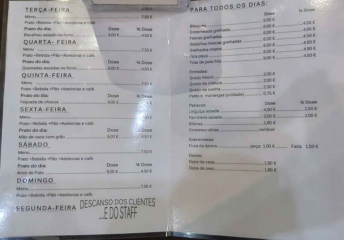 Menu em Quina Snack-Bar, Evora