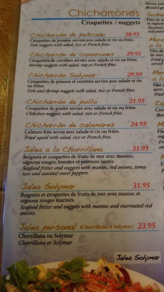 Menu at Sol y Mar Restaurant, Montréal