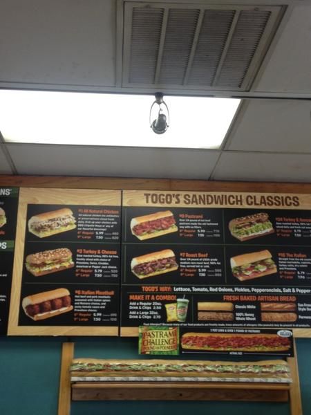 Menu at TOGO'S Sandwiches fast food, Merced