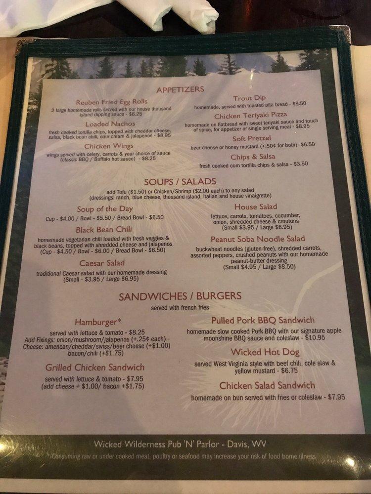 Menu at Wicked Wilderness Pub, Davis