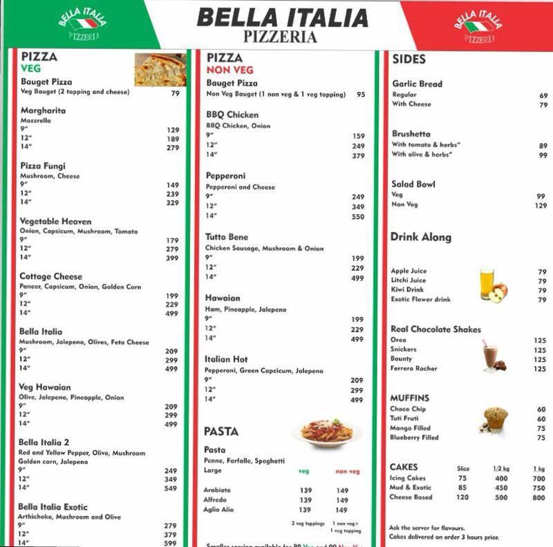 Menu at Bella Italia, New Delhi, Near Airtel Building
