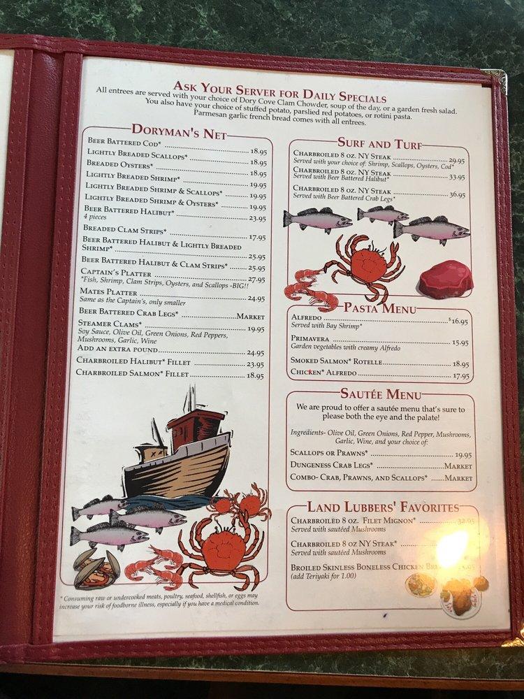 Menu at Dory Cove Restaurant, Lincoln City, US-101