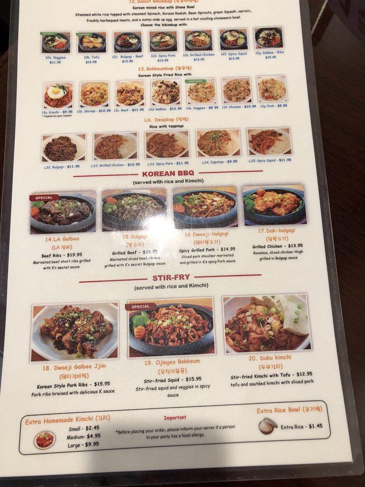Menu at K Restaurant, Peabody