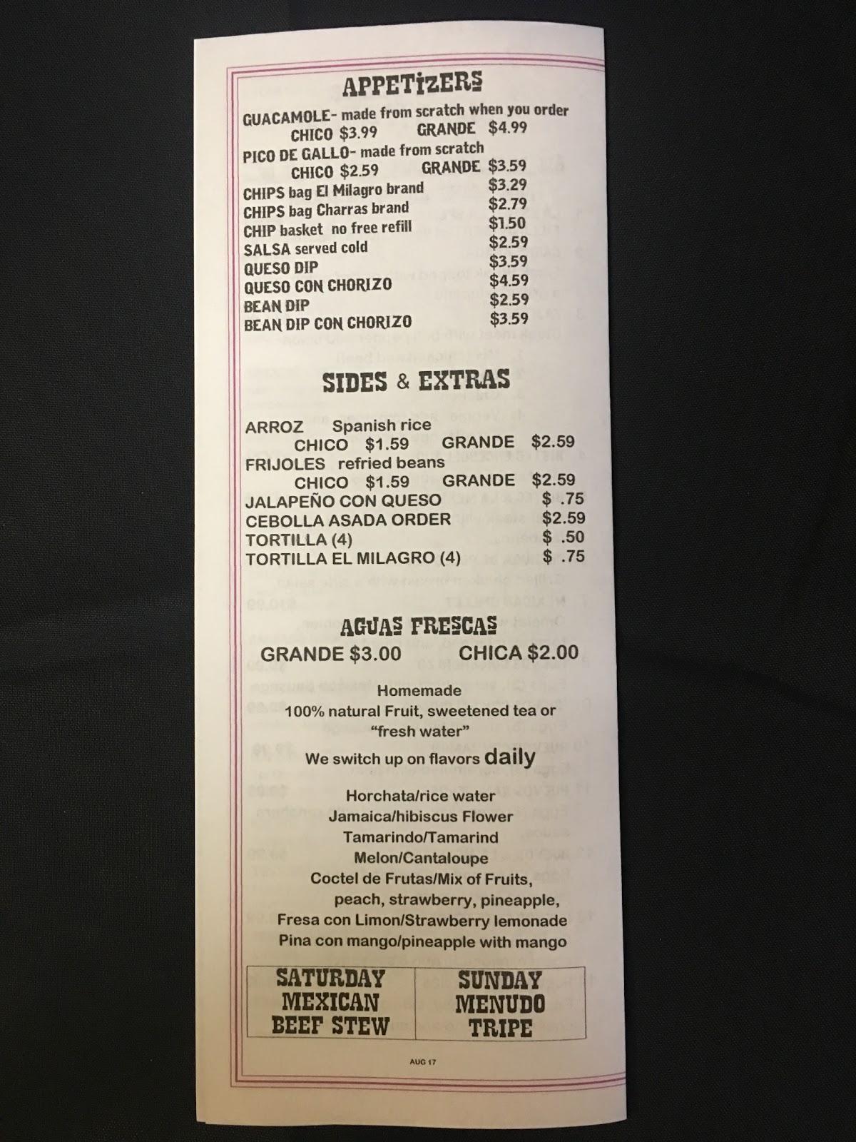 Menu at La Estrella Latin Market & Taqueria restaurant, Thibodaux