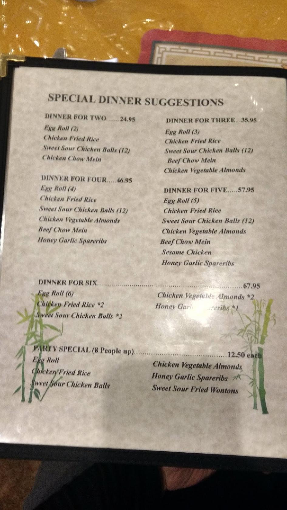 Menu at Manshou Restaurant, North Bay, 127 Lakeshore Dr