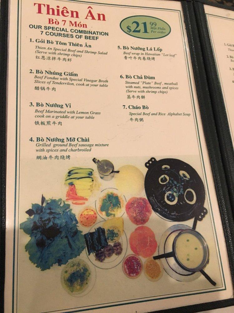 Menu at Thien An Bo 7 Mon restaurant, Rosemead