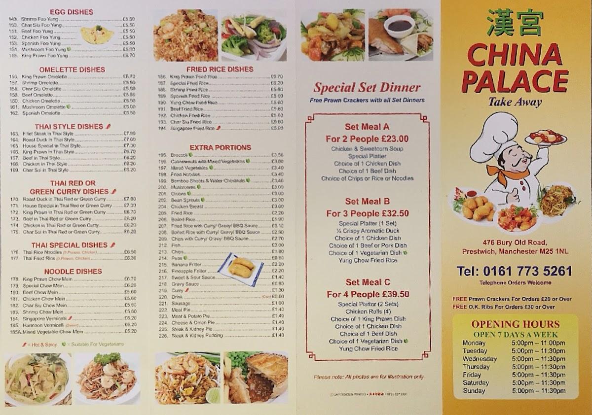Menu at China Palace fast food, Manchester