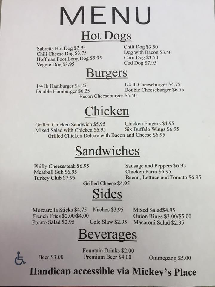 Menu at Hey Getcha Hot Dog restaurant, Cooperstown, 22-38 Pioneer St