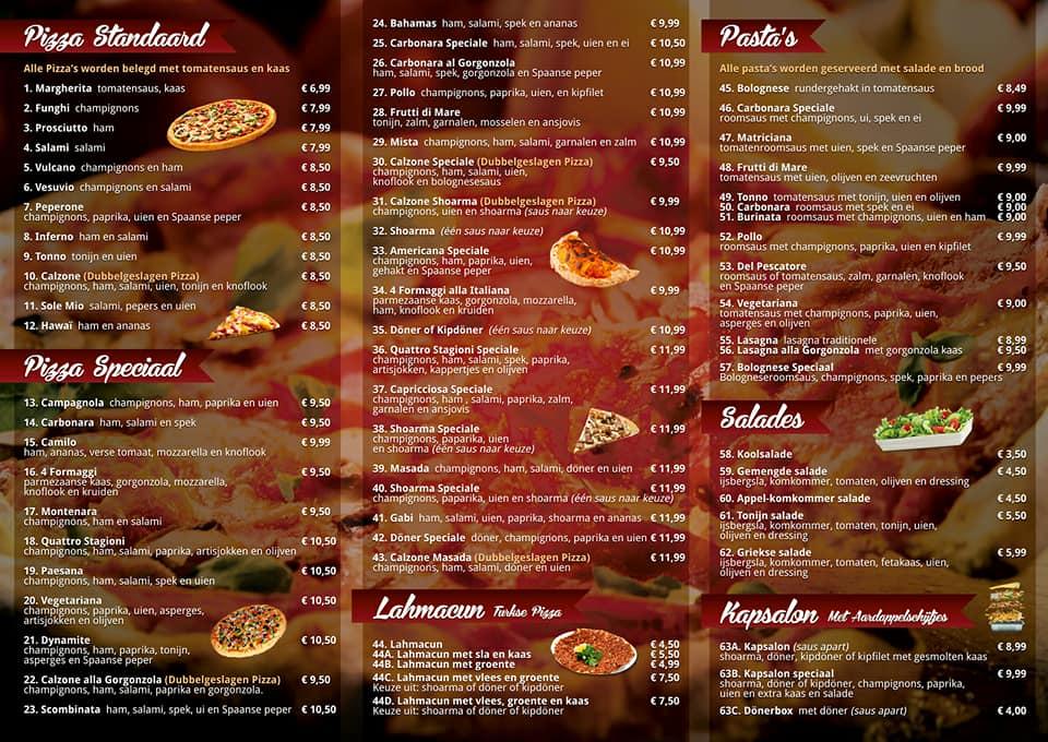 Menu at Masada Boswinkel, Enschede