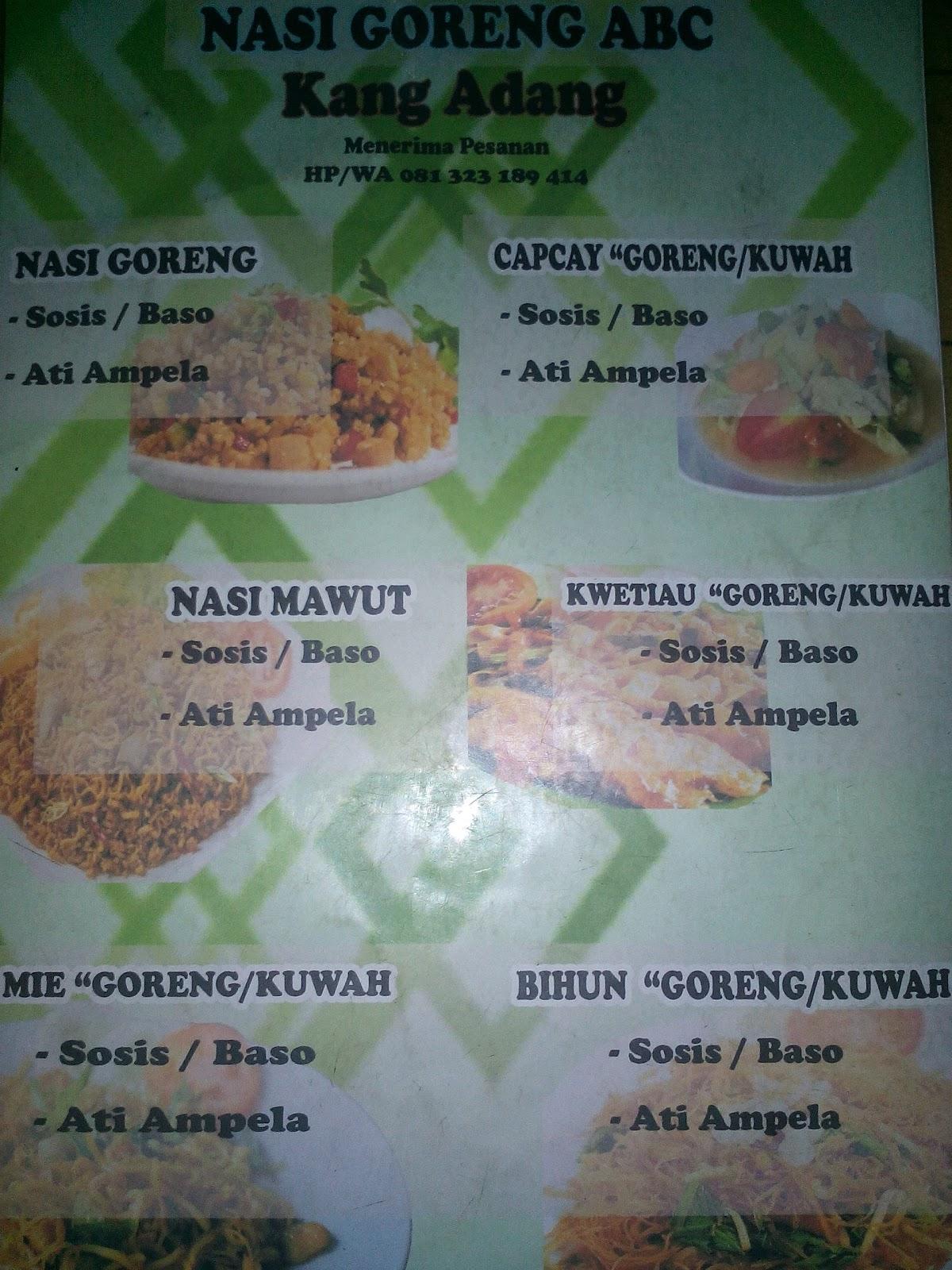 Menu at NASI GORENG ABC KANG ADANG restaurant, Majalengka
