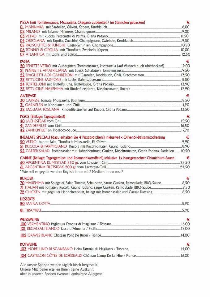 Speisekarte von Ristorante la Grappa restaurant, Düsseldorf