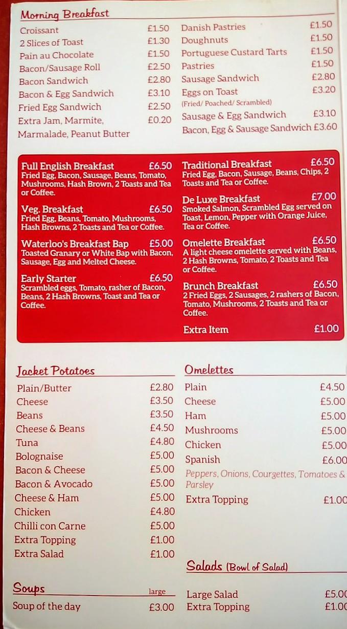 Menu at Waterloo Cafe, London