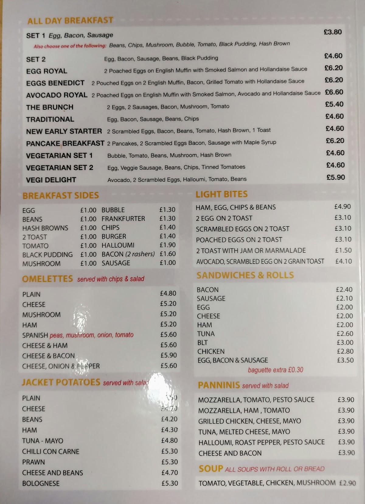 Menu at Borehamwood Cafe, Borehamwood