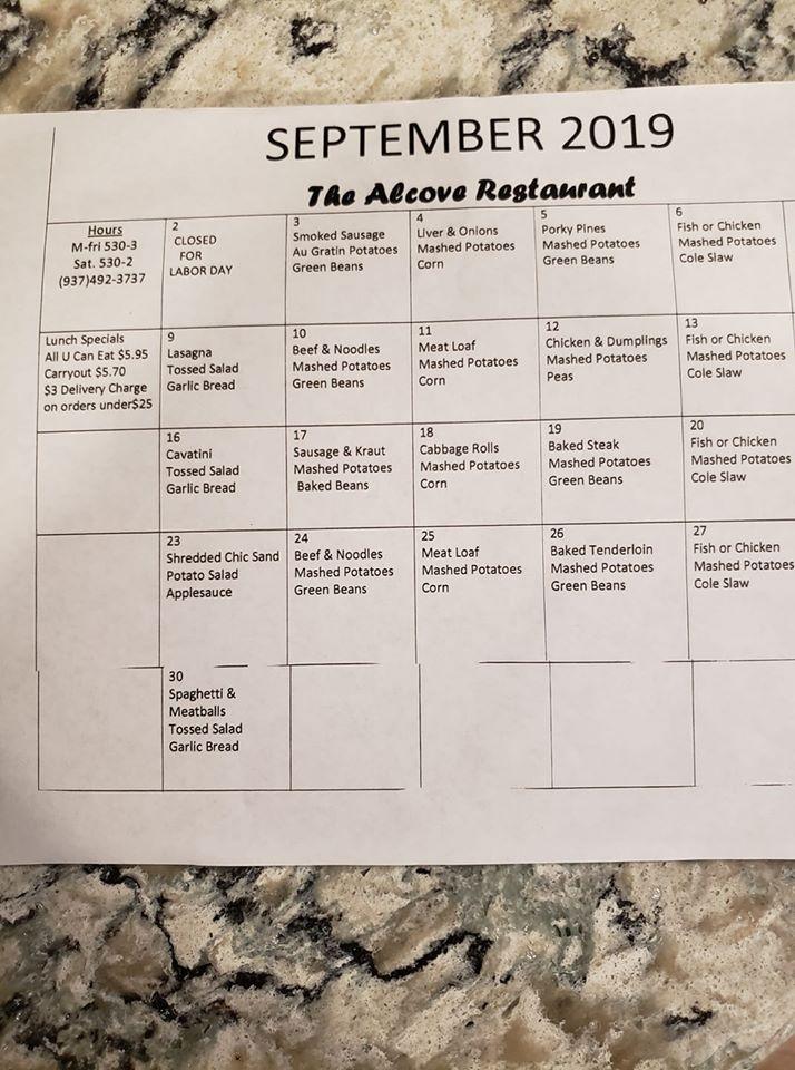 Menu at Alcove Restaurant, Sidney
