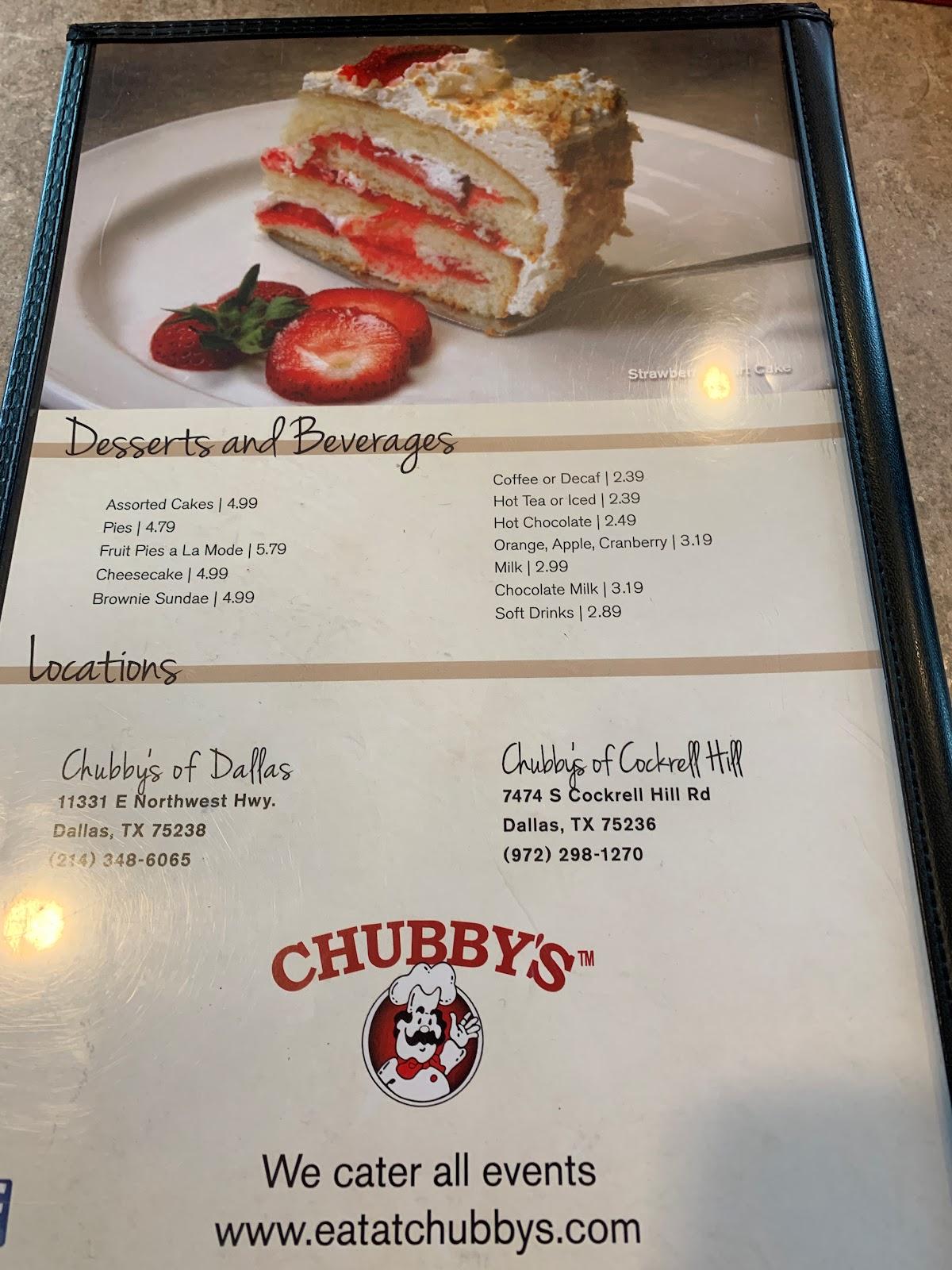 Menu at Chubby's Restaurant, Dallas, S Cockrell Hill Rd
