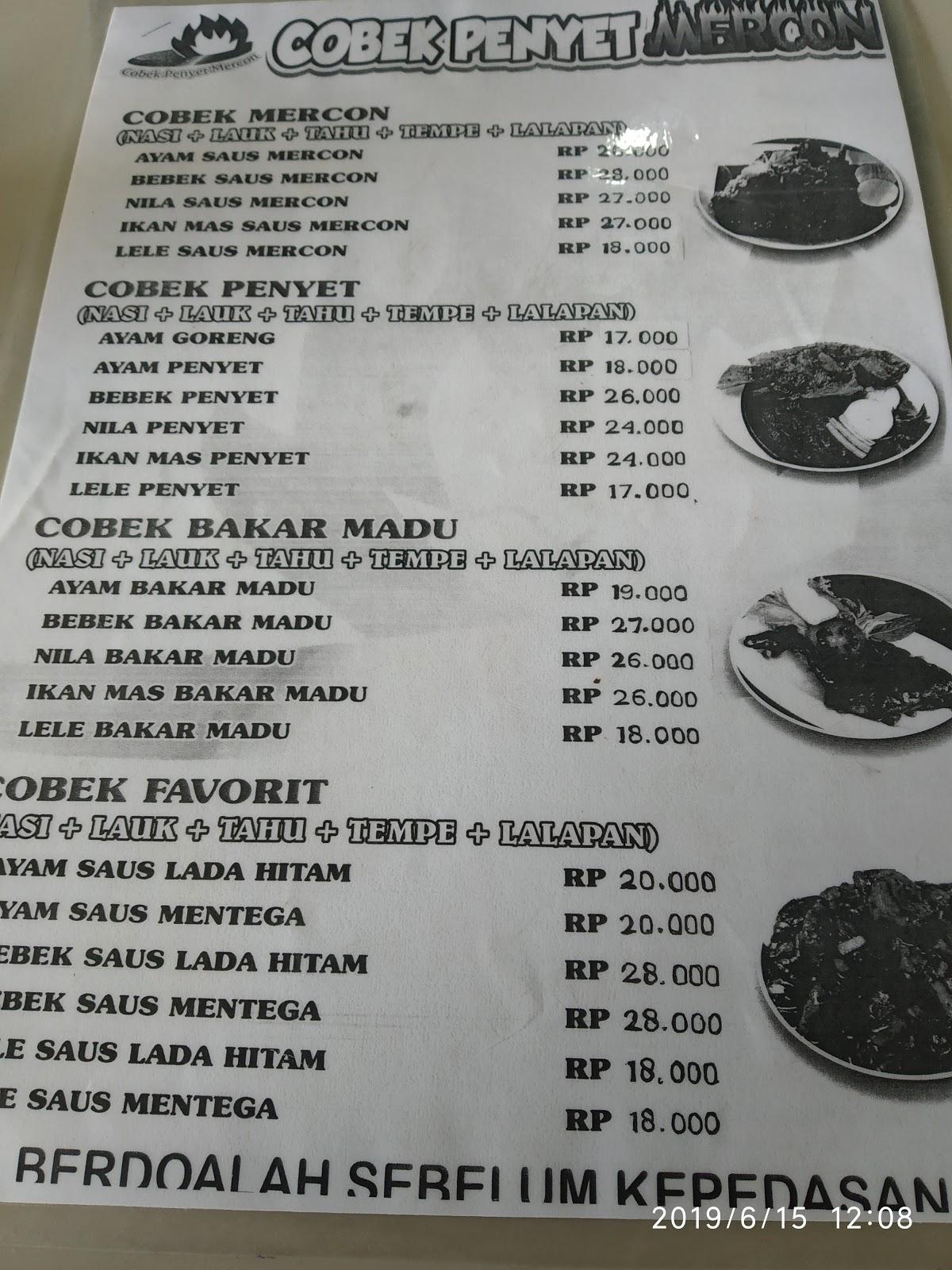Carta del restaurante Cobek Penyet Mercon, Bekasi