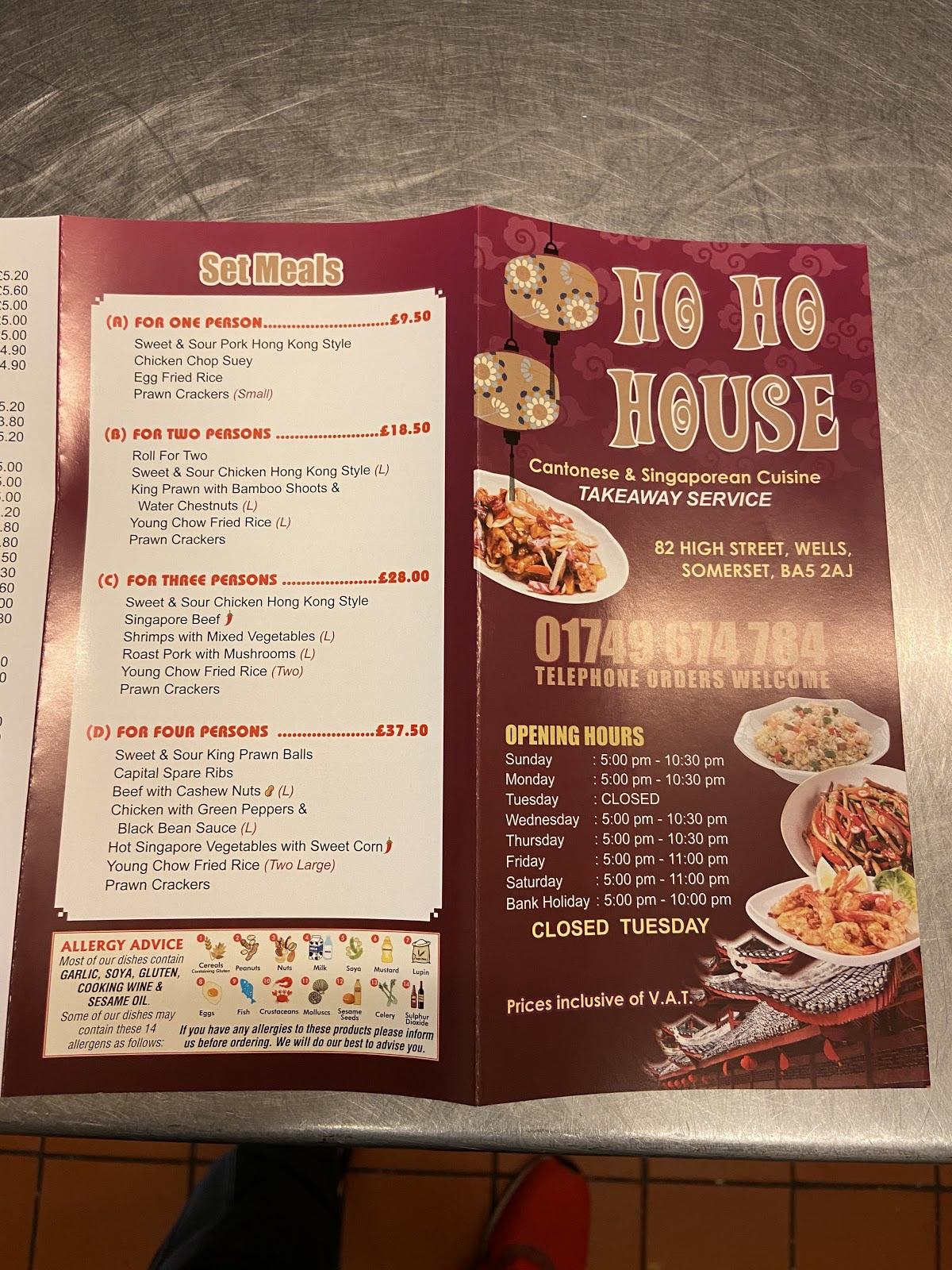 Menu at Ho Ho House fast food, Wells