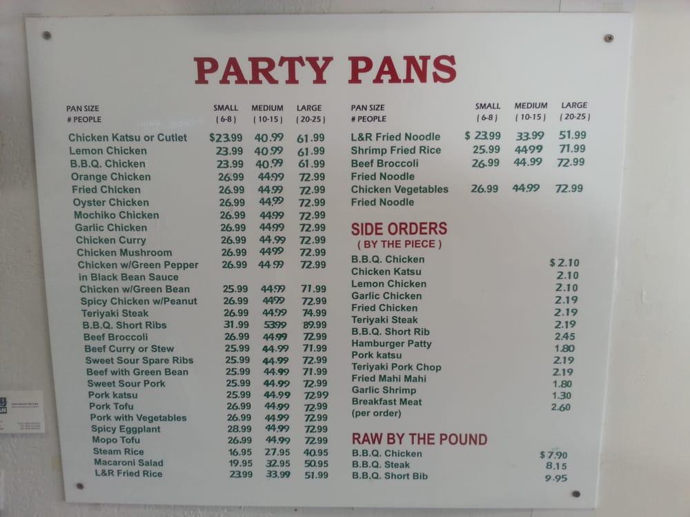 Menu at L & R Drive Inn BBQ, Kaneohe
