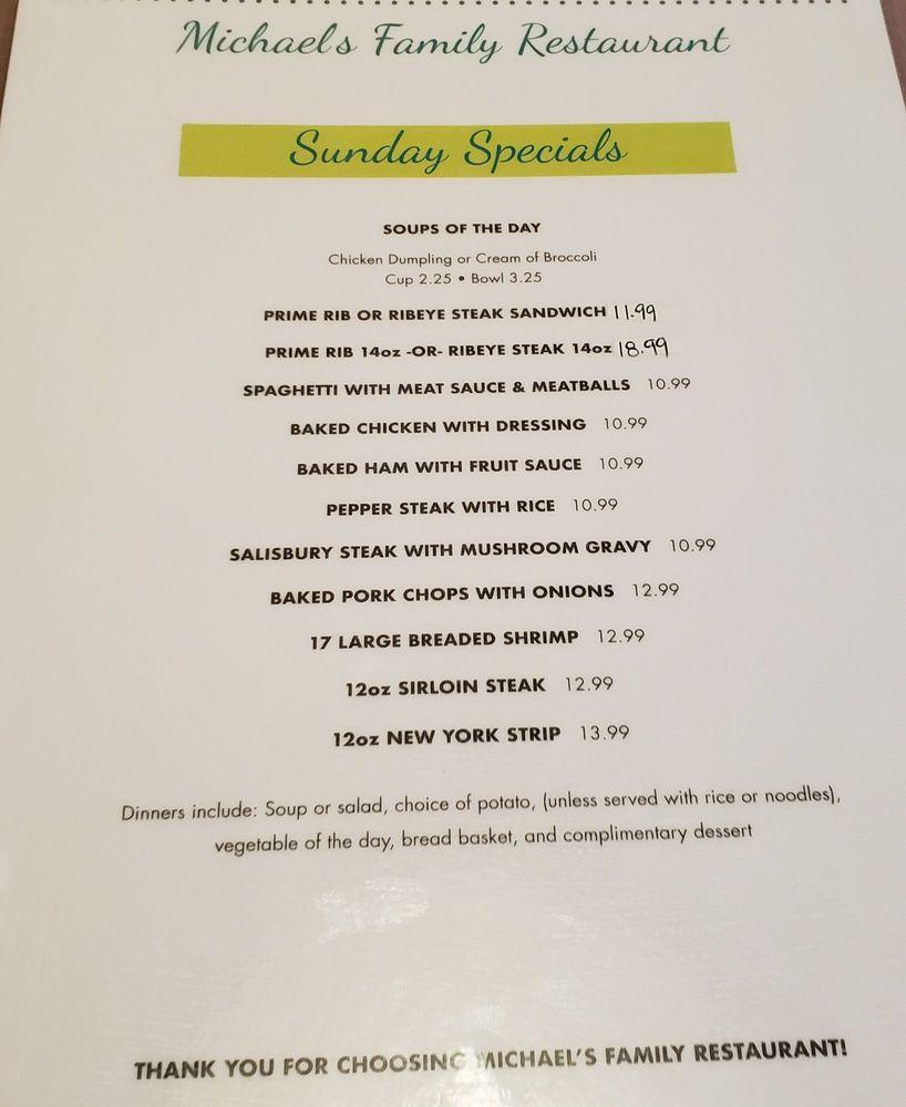 Menu at Michael's Family Restaurant, West Allis, W Cleveland Ave