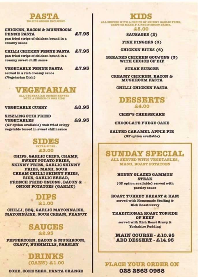 Menu at Millside Restaurant, Ballymena