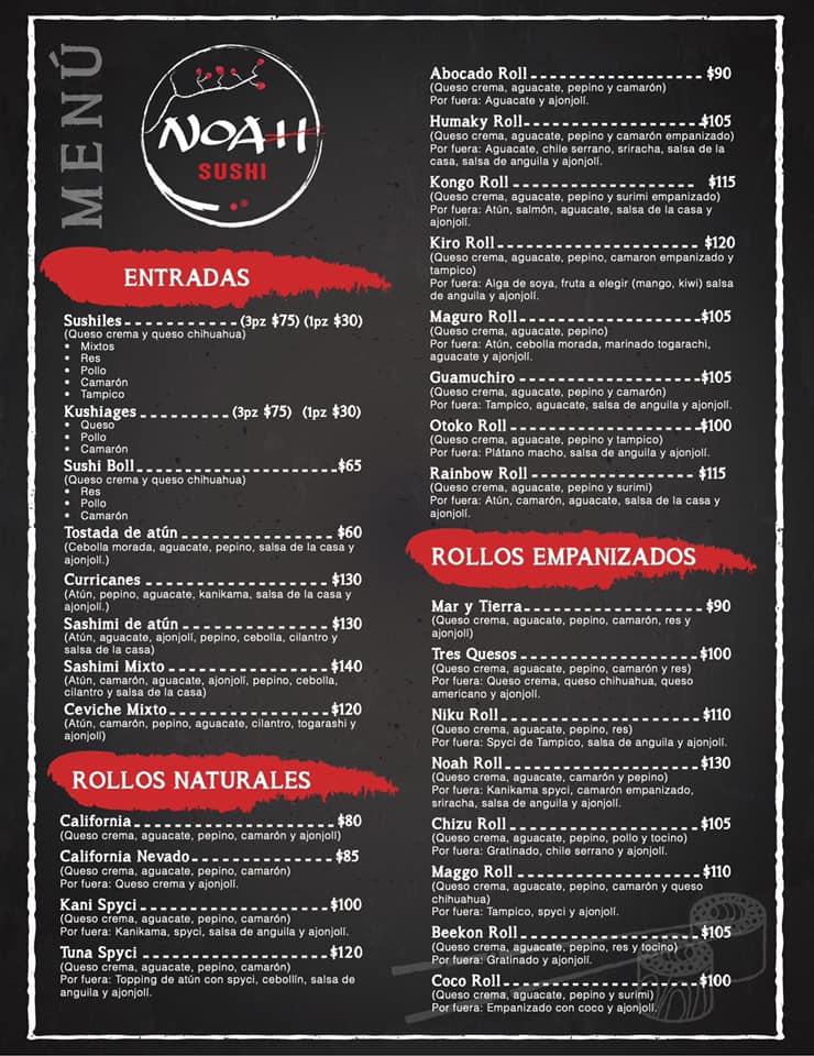 Carta del restaurante Noah Sushi Sucursal Rosarito, San José del Cabo
