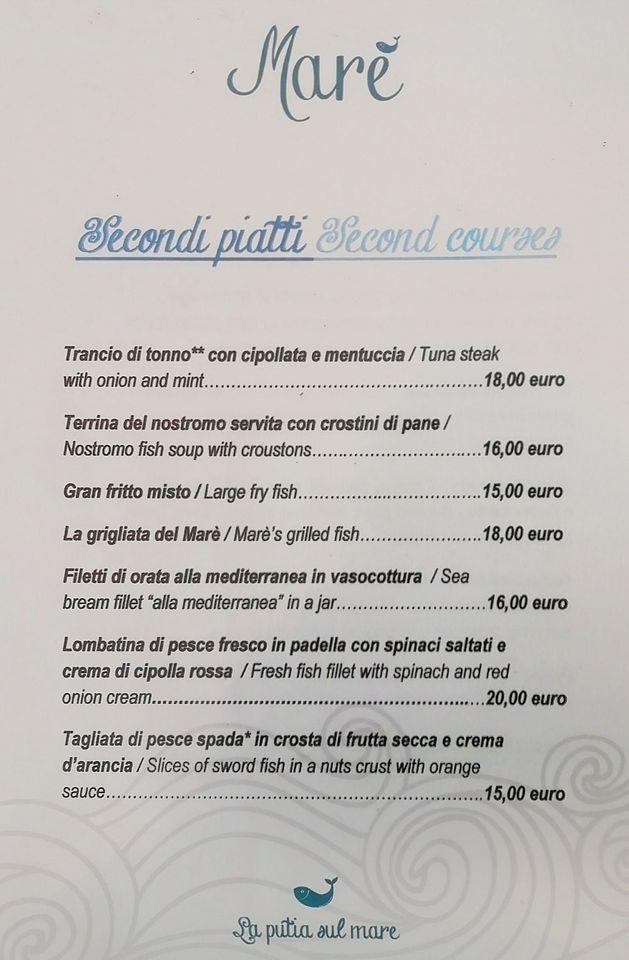Speisekarte von Ristorante Marè La Putia sul mare, Aci Castello