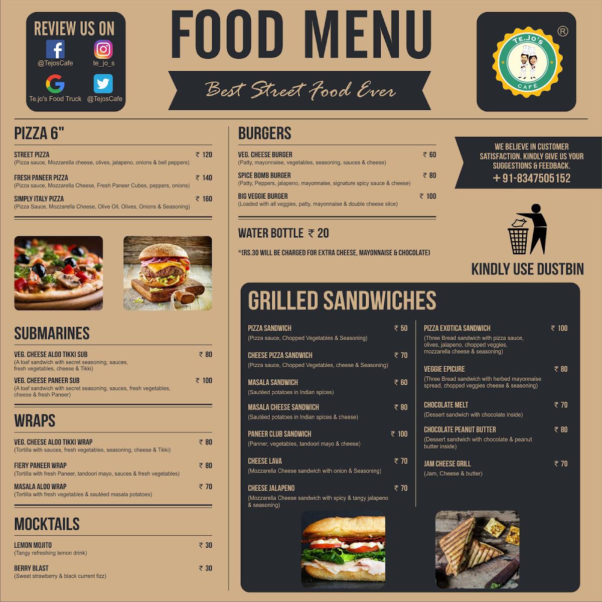 Menu at Te.Jo's Fast Food Truck, Anand