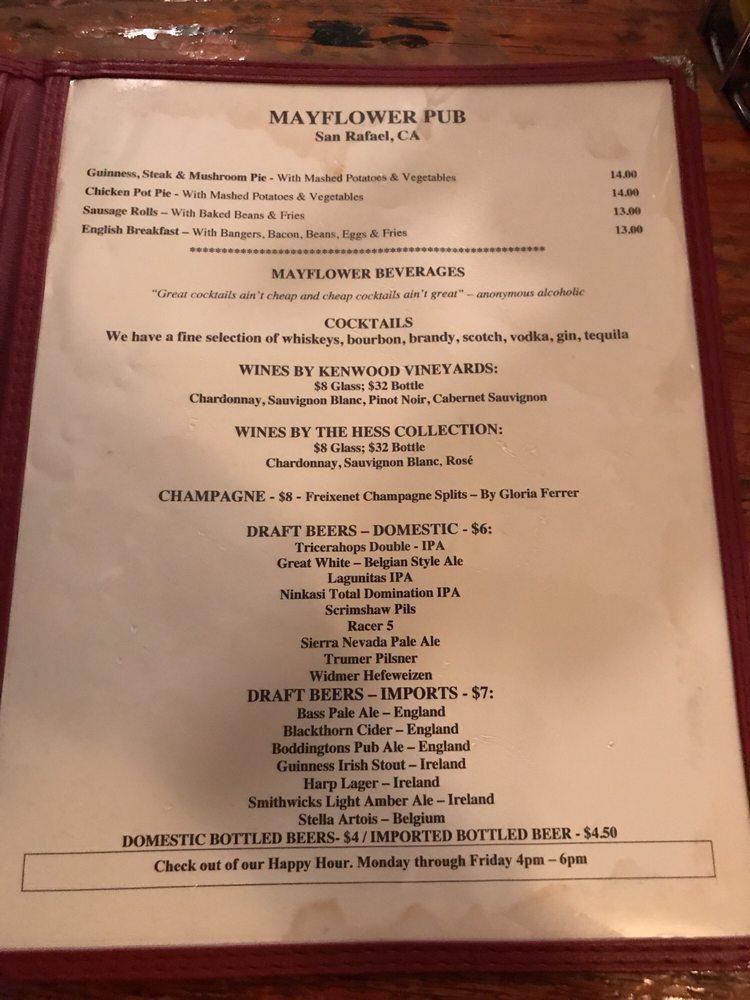 Menu at The Mayflower Pub, San Rafael