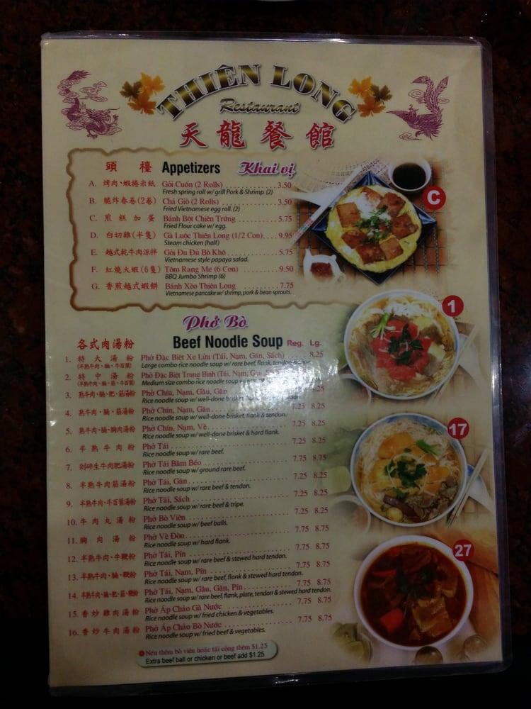 Menu at Thiên Long Restaurant, San Jose, Silver Creek Rd #138