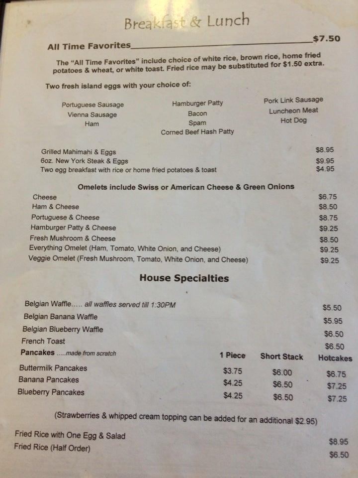 Menu at Times Coffee Shop Kailua restaurant, Kailua, 153 Hamakua Dr Ste A