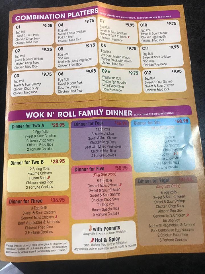 Menu at Wok 'N Roll restaurant, Elmira