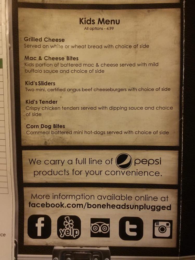 Menu at Boneheads Live pub & bar, Fall River, 36 Water St