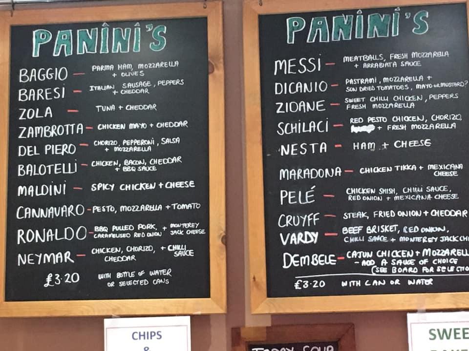 Menu at Dino's cafe, Glasgow, Alexandra Parade