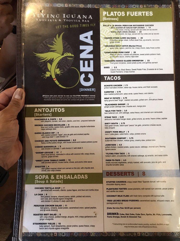 Menu at Flying Iguana Taqueria & Tequila Bar, Neptune Beach