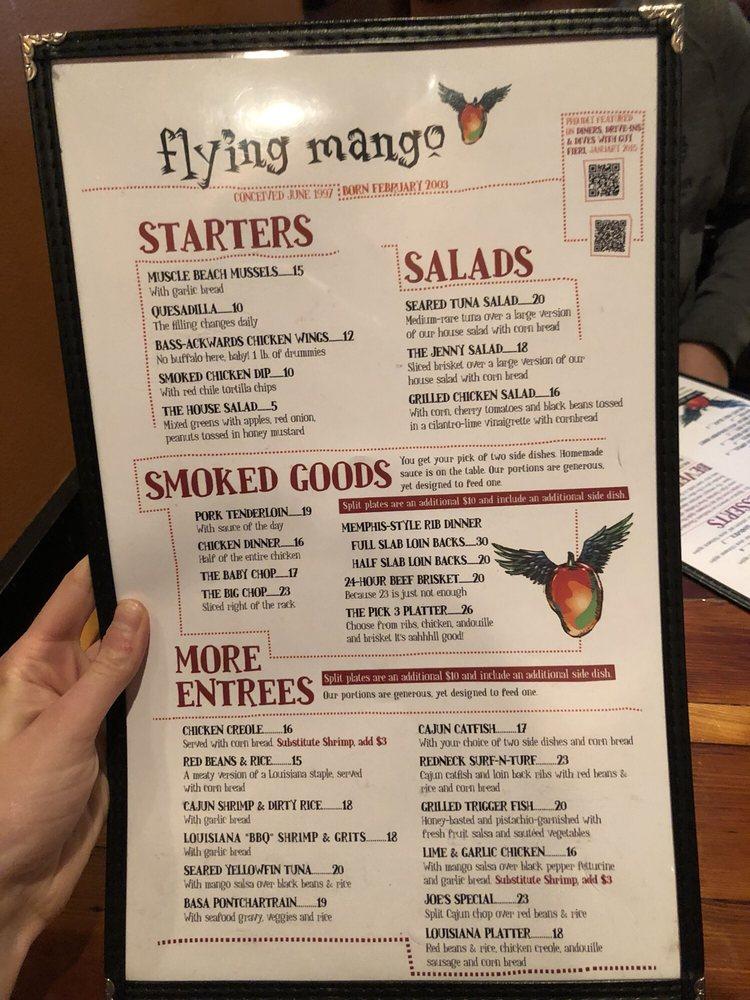 Menu at Flying Mango BBQ, Des Moines