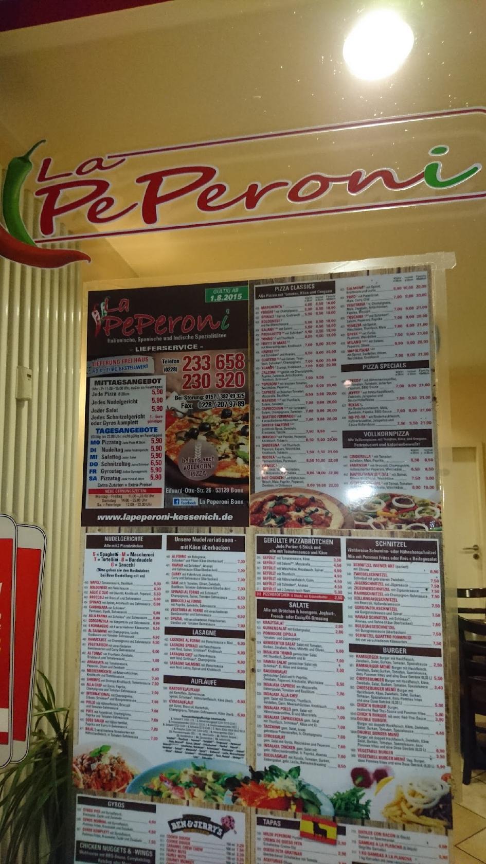 Speisekarte von La Peperoni Bonn restaurant, Bonn