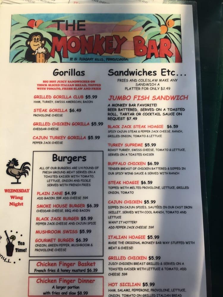 Menu at Monkey Bar, Pittsburgh