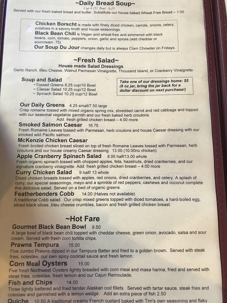 Menu at Our Daily Bread Restaurant, Veneta