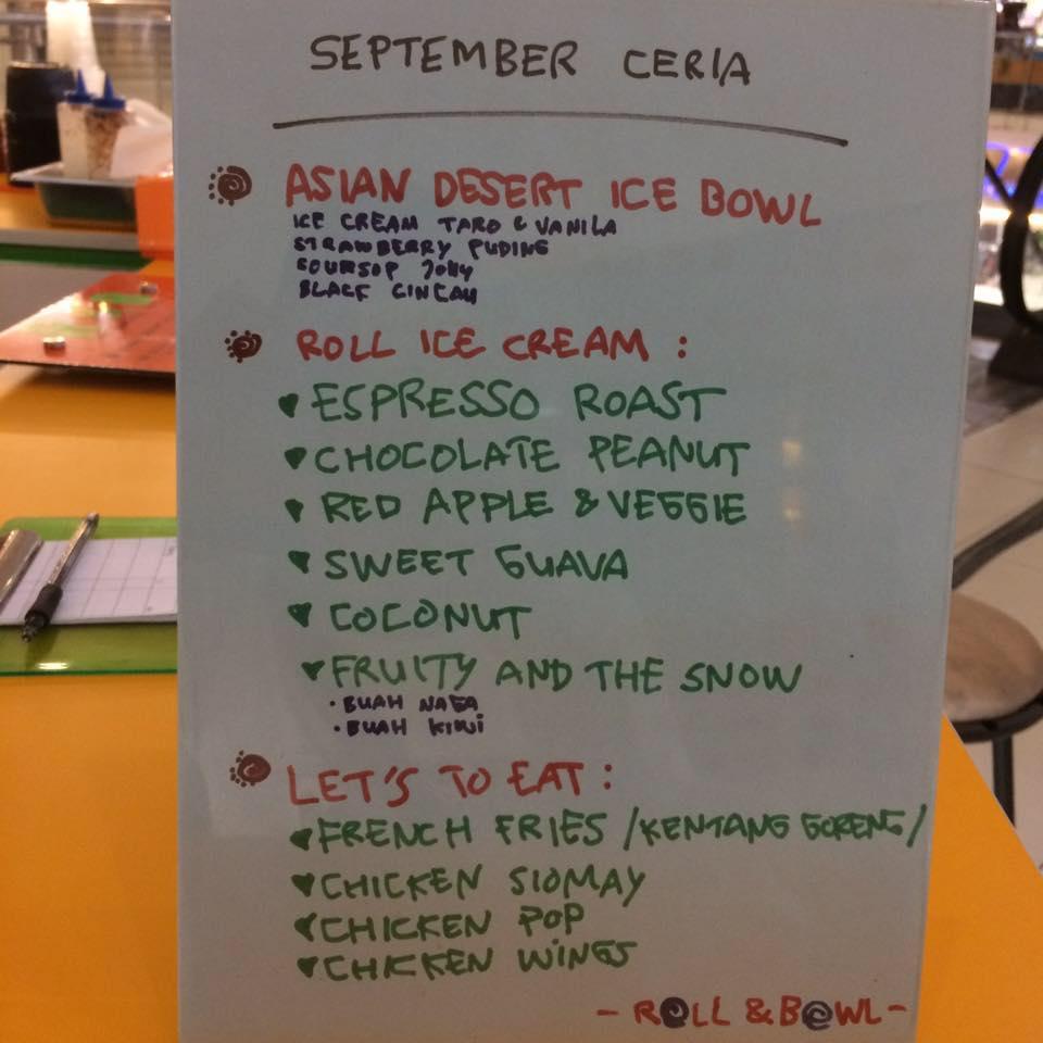 Menu at Roll & Bowl Ice Cream restaurant, Kendari