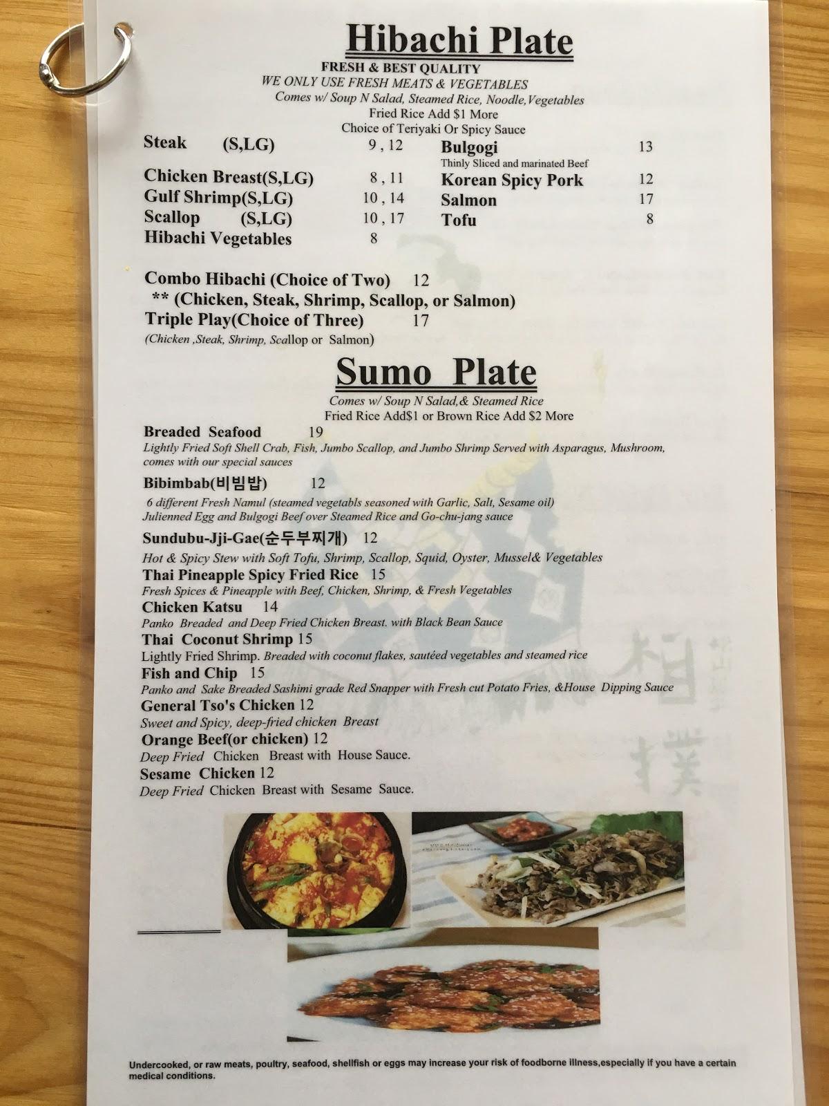 Menu at Sumo Sushi and Steak restaurant, Bryant
