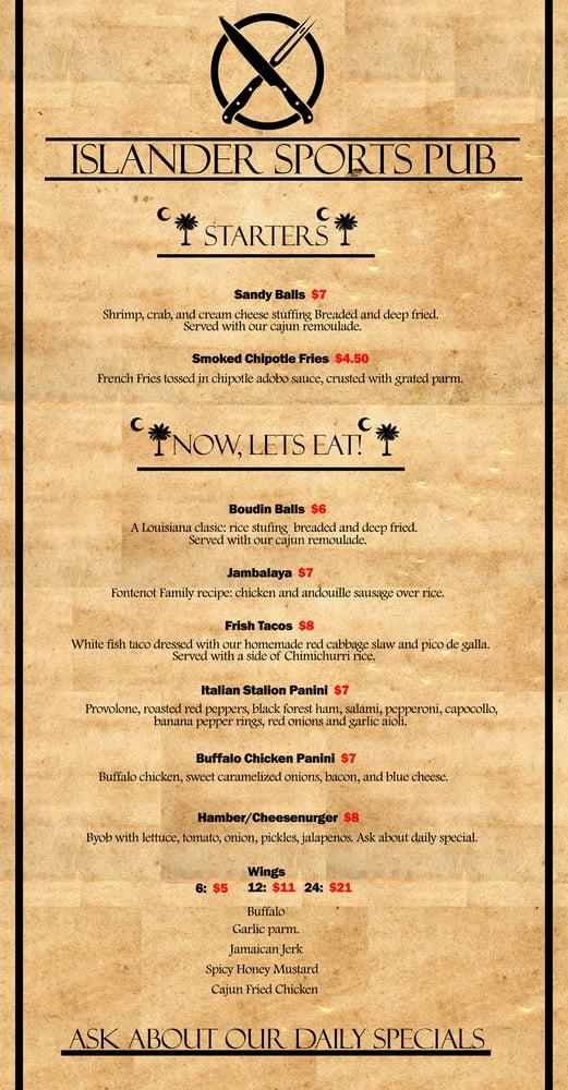 Menu at The Islander pub & bar, Pawleys Island
