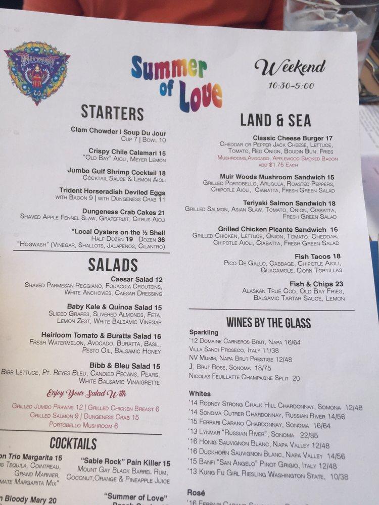 Menu at The Trident restaurant, Sausalito